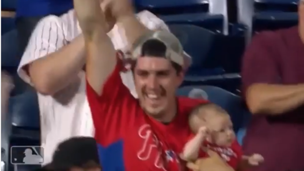 Dad Catches Home-run Ball While Holding Baby