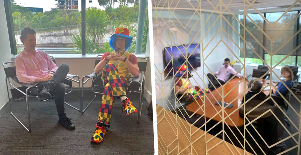 New Zealand Man Brings Emotional Support Clown to Exit Interview