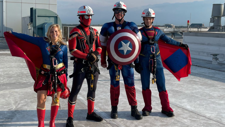 Superhero Firefighters Rappel Down Children's Hospital to Cheer up Patients